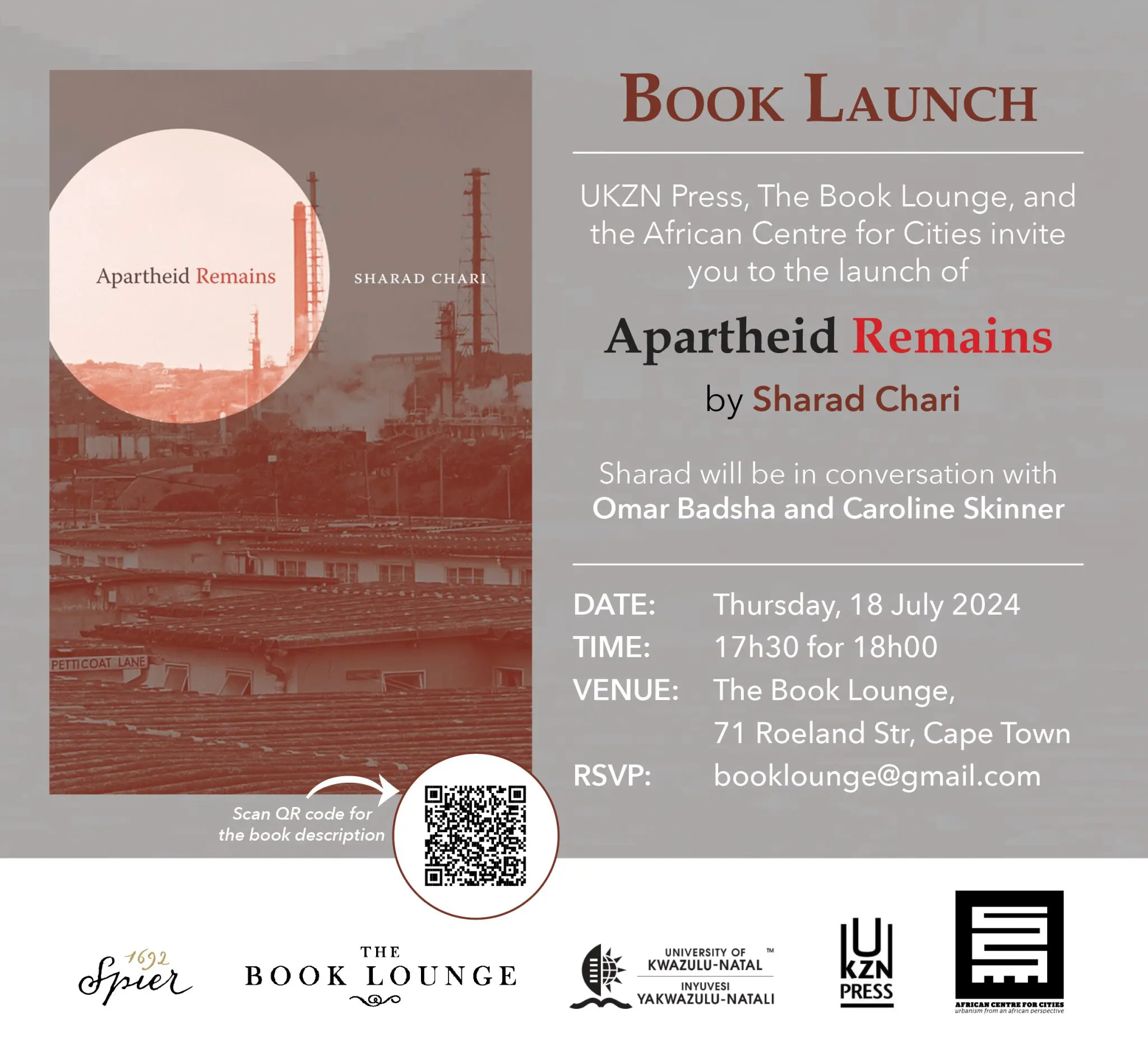 Book Launch - Apartheid Remains by Sharad Chari - African Centre for Cities